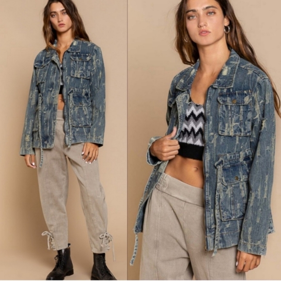 POL | Jackets & Coats | Pol Distressed Denim Utility Jacket Med | Poshmark